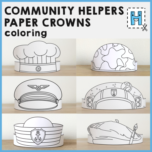 Community Helpers Paper Hats Career Day Printable Paper Coloring Craft ...