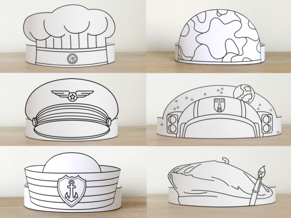 Community Helpers Paper Hats Career Day Printable Paper Coloring Craft ...