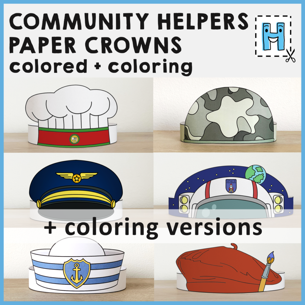 Community Helpers Paper Hats Career Day Printable Paper Coloring Craft ...