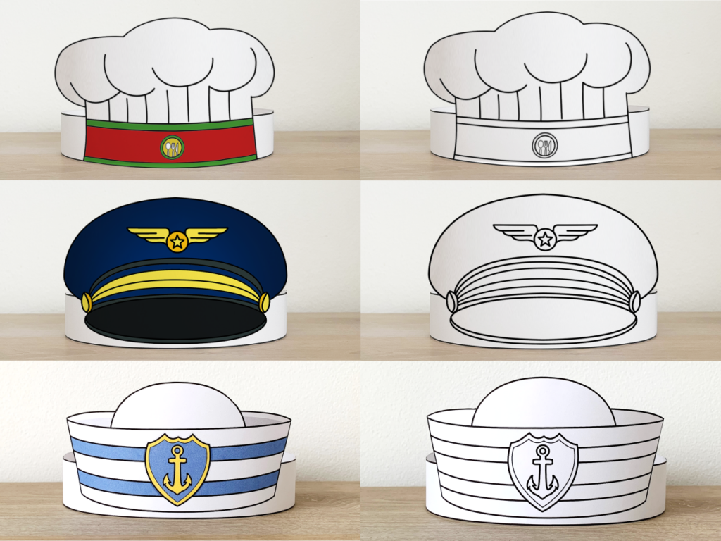 Community Helpers Paper Hats Career Day Printable Paper Coloring Craft ...