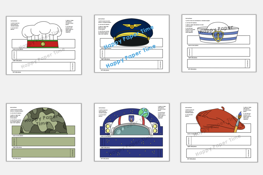 Community Helpers Paper Hats Career Day Printable Paper Coloring Craft ...