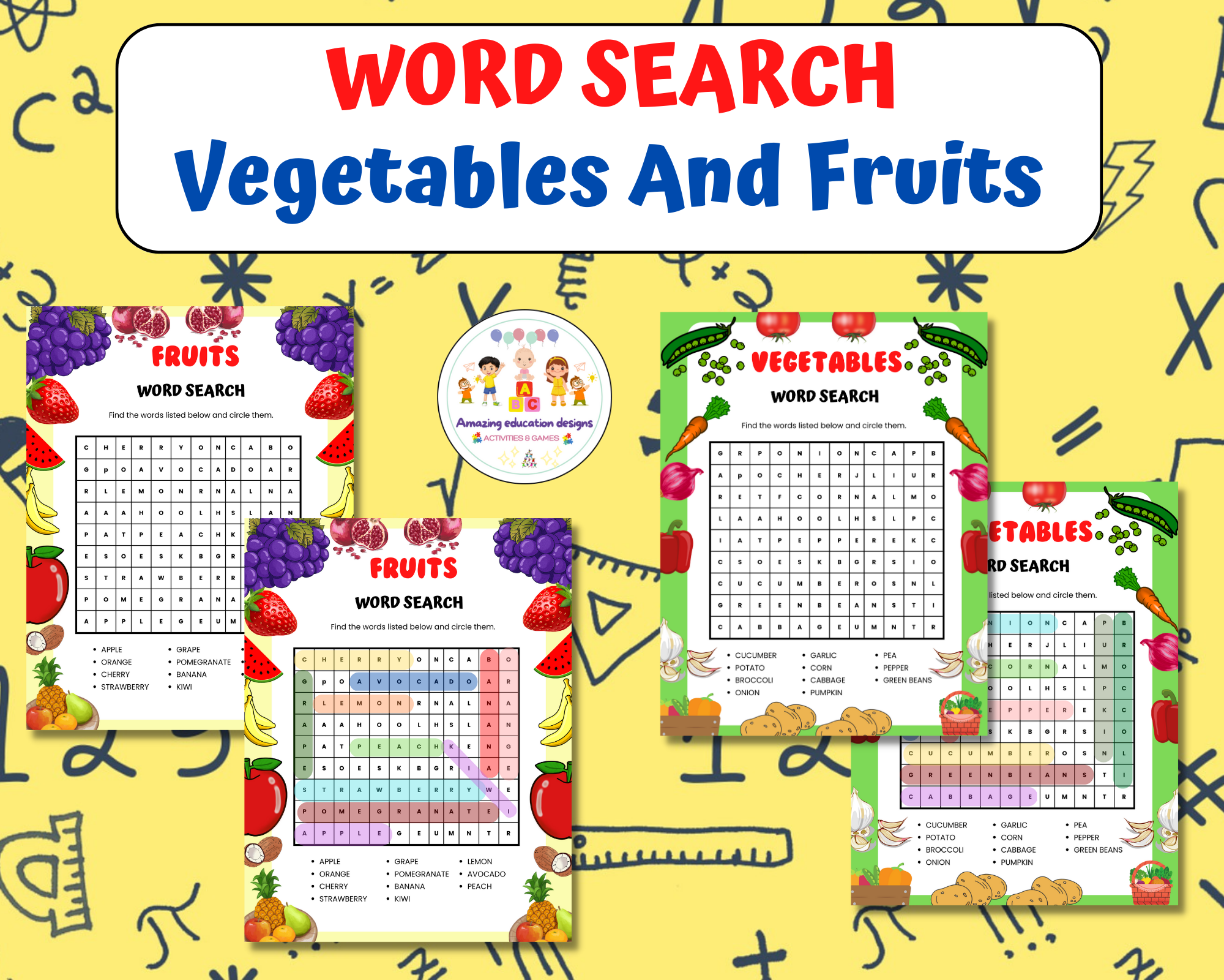 WORD SEARCH vegetables And fruits | Made By Teachers