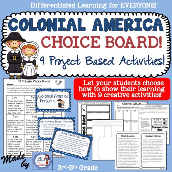 13 Colonies Choice Board | Made By Teachers