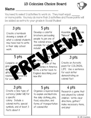 13 Colonies Choice Board | Made By Teachers