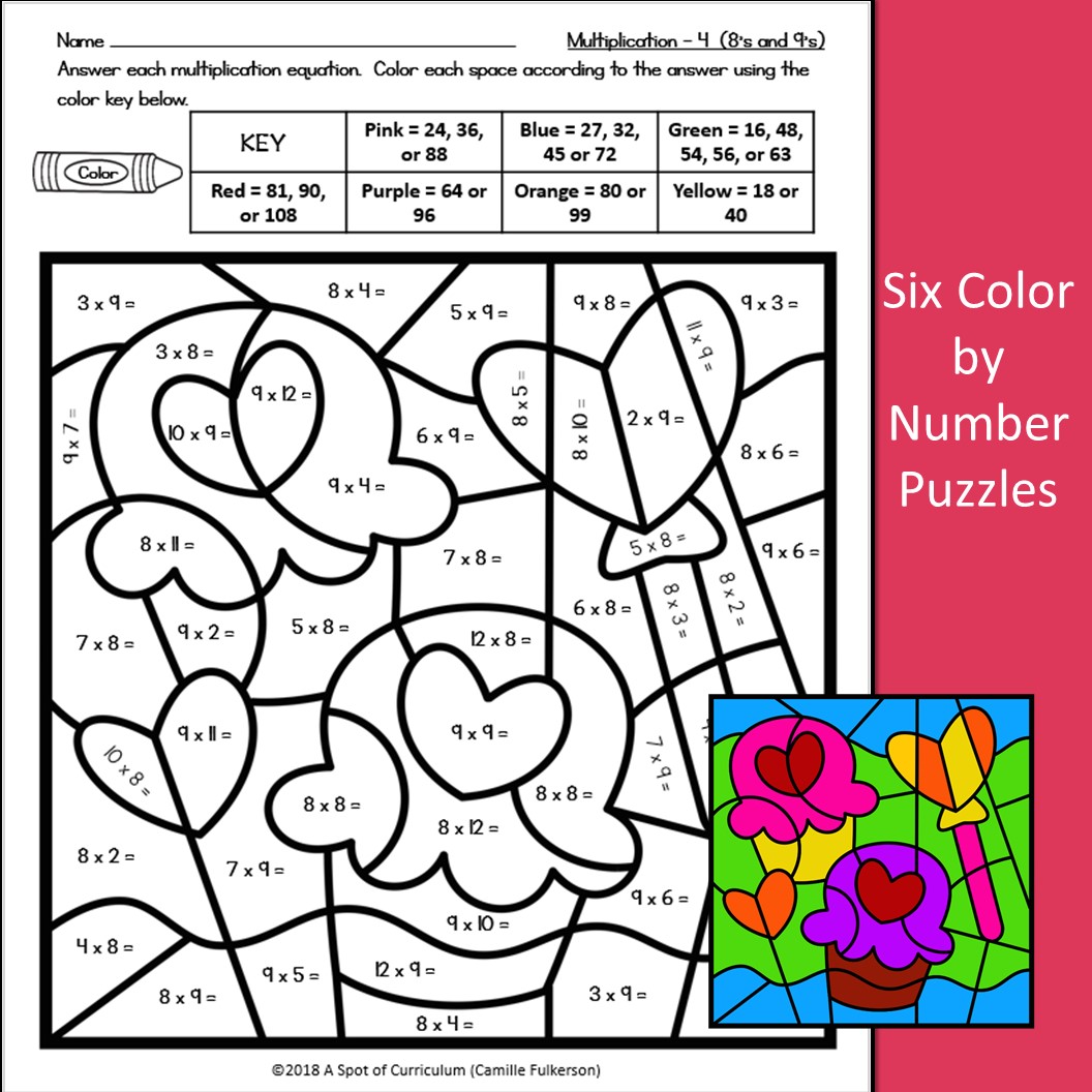 Valentine's Coloring Sheets - Multiplication Color by Number | Made By ...