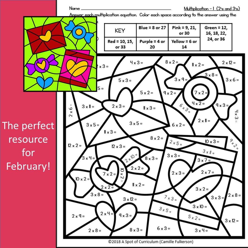 Valentine's Coloring Sheets - Multiplication Color by Number | Made By ...