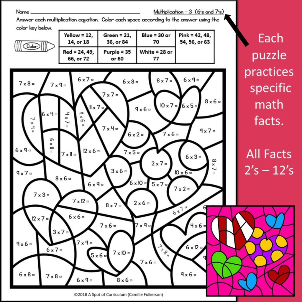 Valentine's Coloring Sheets - Multiplication Color by Number | Made By ...