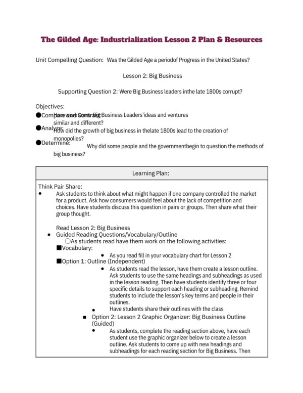 The Gilded Age: Industrialization Lesson 2 Plan & Resources | Made By ...