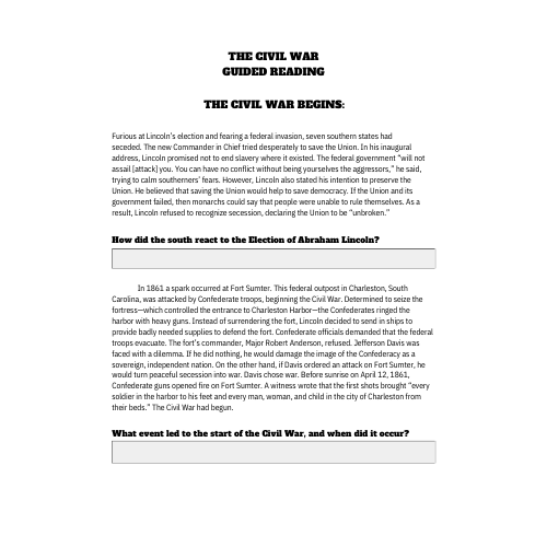 The Civil War: Guided Reading & Projects | Made By Teachers