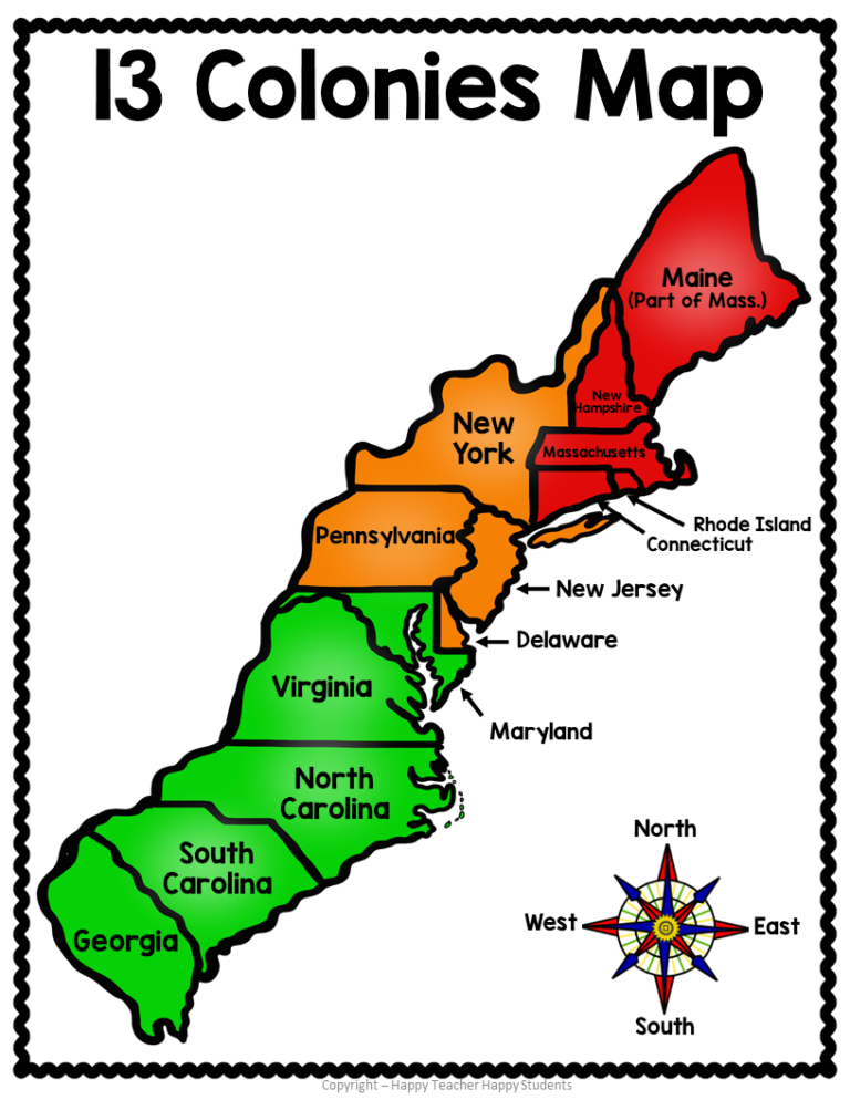 13 Colonies Map Quiz, 13 Colonies Map Worksheet, Blank 13 Colonies Map ...