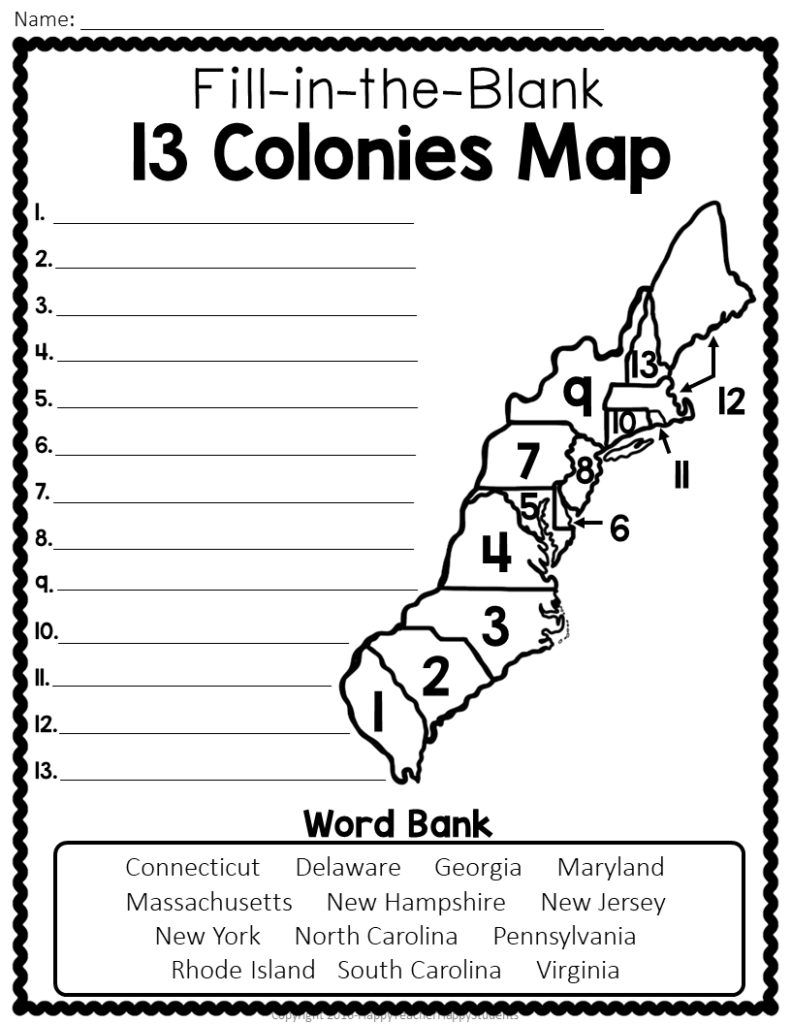 13 Colonies Map Quiz, 13 Colonies Map Worksheet, Blank 13 Colonies Map ...