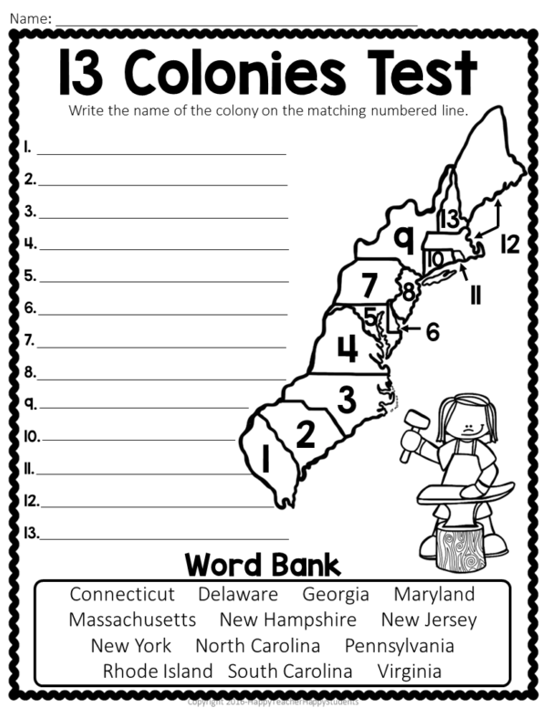 13 Colonies Map Quiz, 13 Colonies Map Worksheet, Blank 13 Colonies Map ...