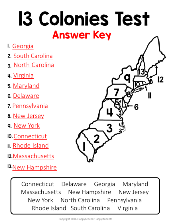 13 Colonies Map Quiz, 13 Colonies Map Worksheet, Blank 13 Colonies Map ...