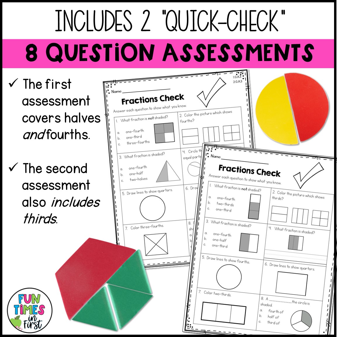 Fractions and Equal Parts - Halves, Fourths, and Thirds No Prep ...