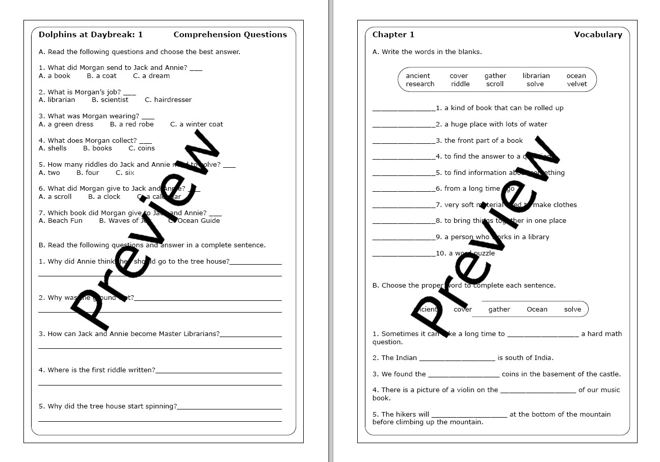 Magic Tree House "Dolphins at Daybreak" worksheets | Made By Teachers