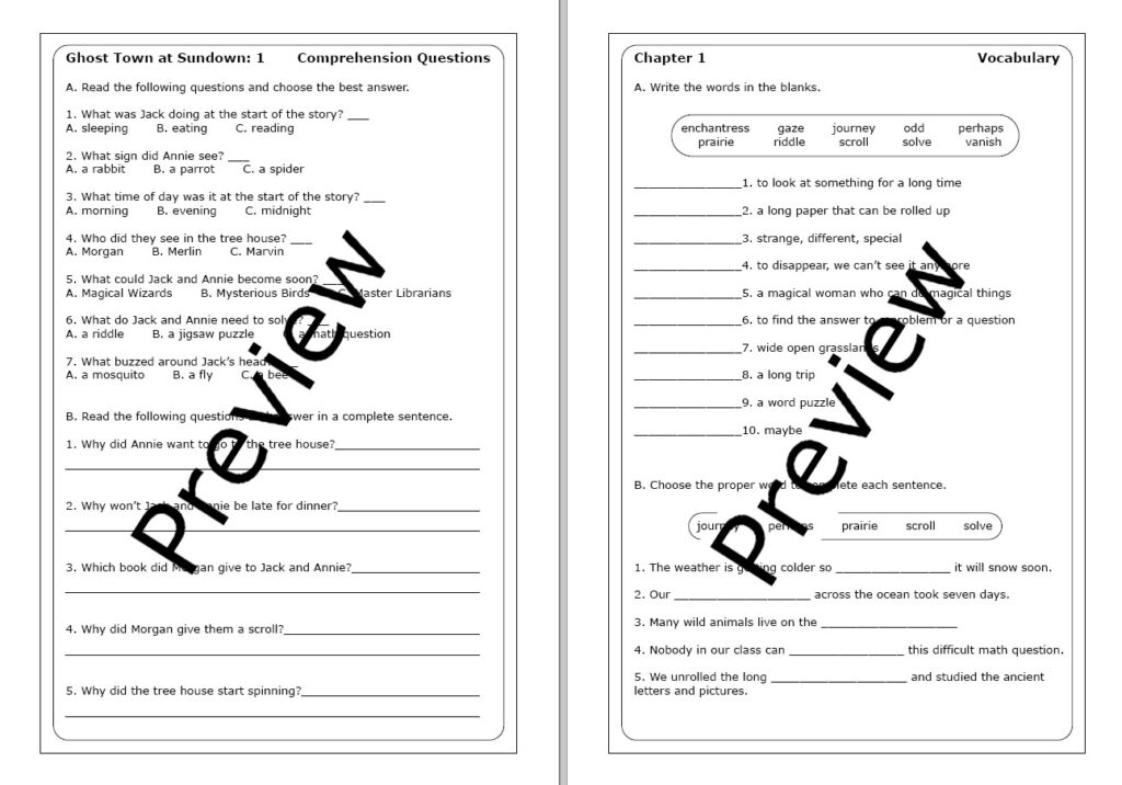 Magic Tree House "Ghost Town at Sundown" worksheets | Made By Teachers