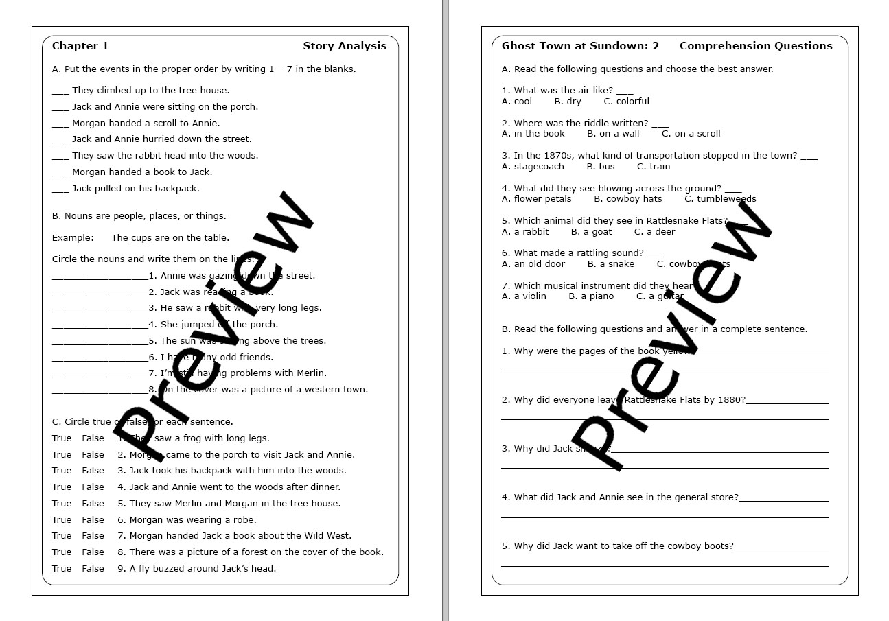 Magic Tree House "Ghost Town at Sundown" worksheets | Made By Teachers