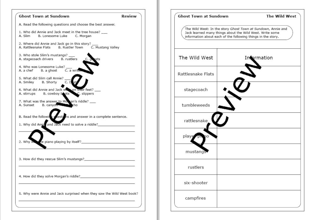 Magic Tree House "Ghost Town at Sundown" worksheets | Made By Teachers