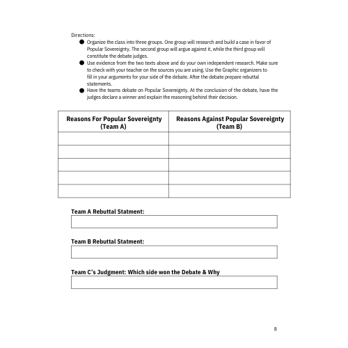 Inquiry Based Projects: Popular Sovereignty | Made By Teachers