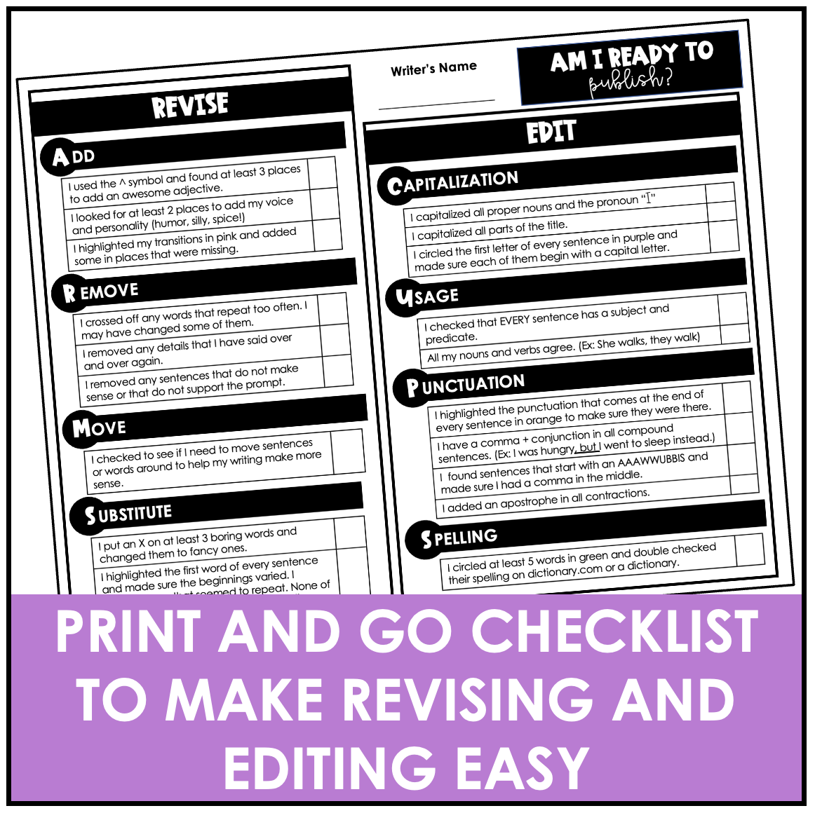Revise and Edit Checklist with ARMS and CUPS | Digital & Editable ...