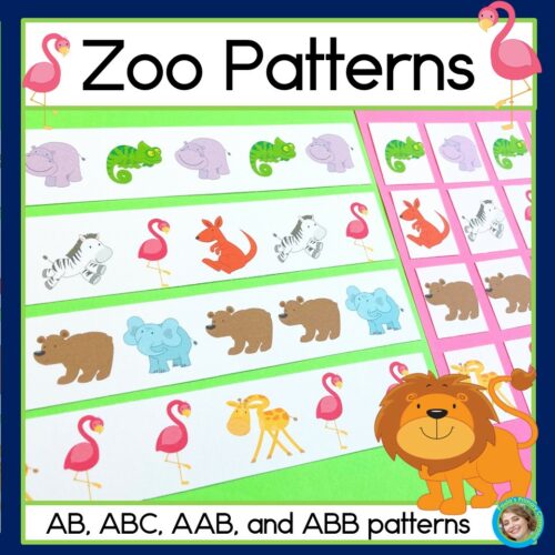 Zoo Animals Pattern Math Center with AB, ABC, AAB & ABB patterns | Made ...