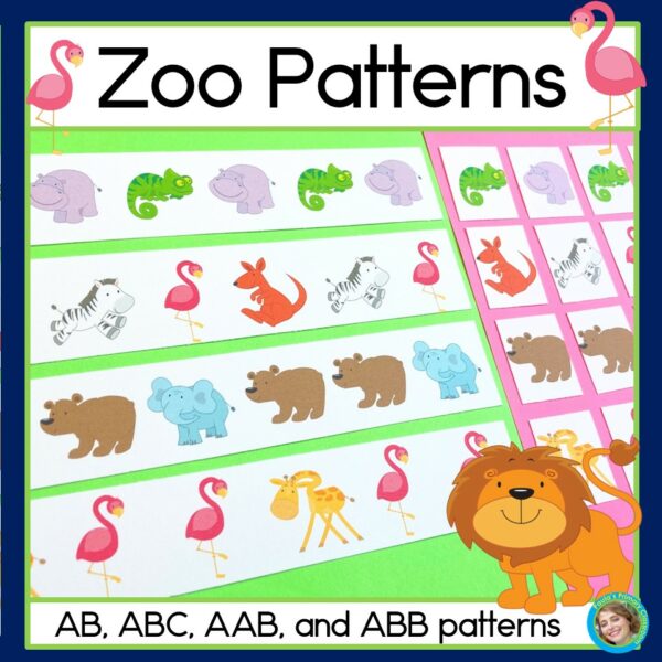 Zoo Animals Pattern Math Center with AB, ABC, AAB & ABB patterns | Made ...