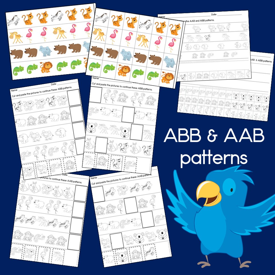 Zoo Animals Pattern Math Center with AB, ABC, AAB & ABB patterns | Made ...