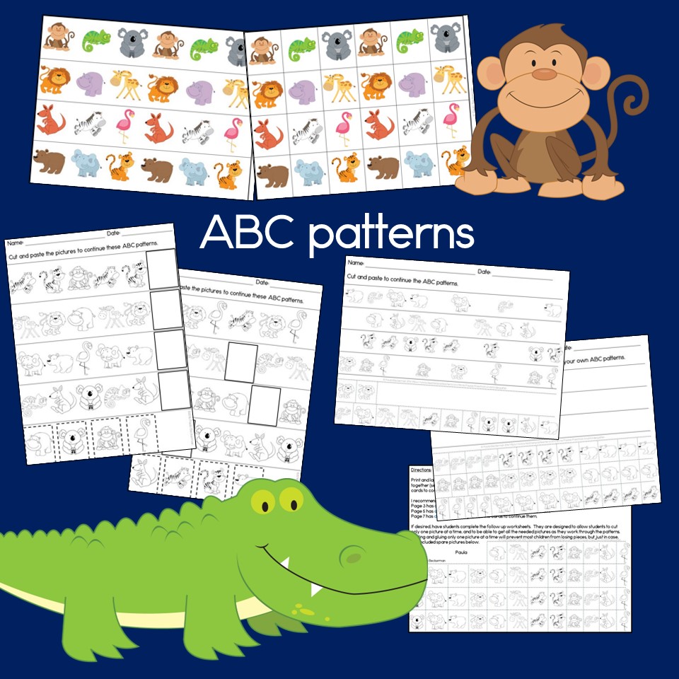 Zoo Animals Pattern Math Center with AB, ABC, AAB & ABB patterns | Made ...