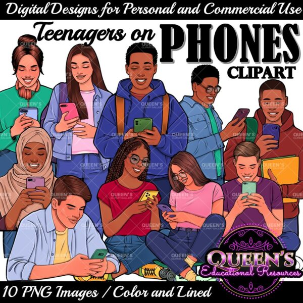Teens on Phones Clipart, Teenagers Texting Clipart, Phone Clipart ...