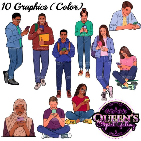 Teens on Phones Clipart, Teenagers Texting Clipart, Phone Clipart ...