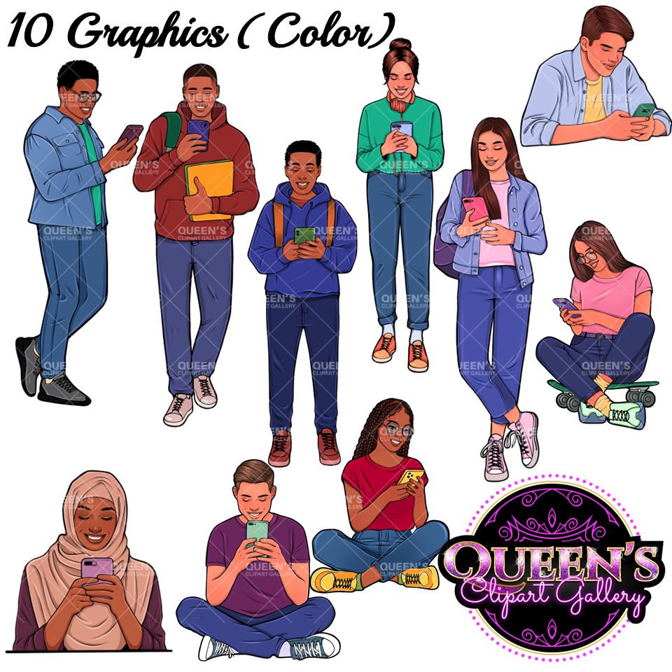 Teens on Phones Clipart, Teenagers Texting Clipart, Phone Clipart ...