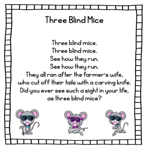 Pocket Chart Poem Three Blind Mice Nursery Rhyme | Made By Teachers