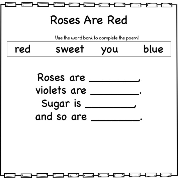 Pocket Chart Poem Roses Are Red Nursery Rhyme | Made By Teachers