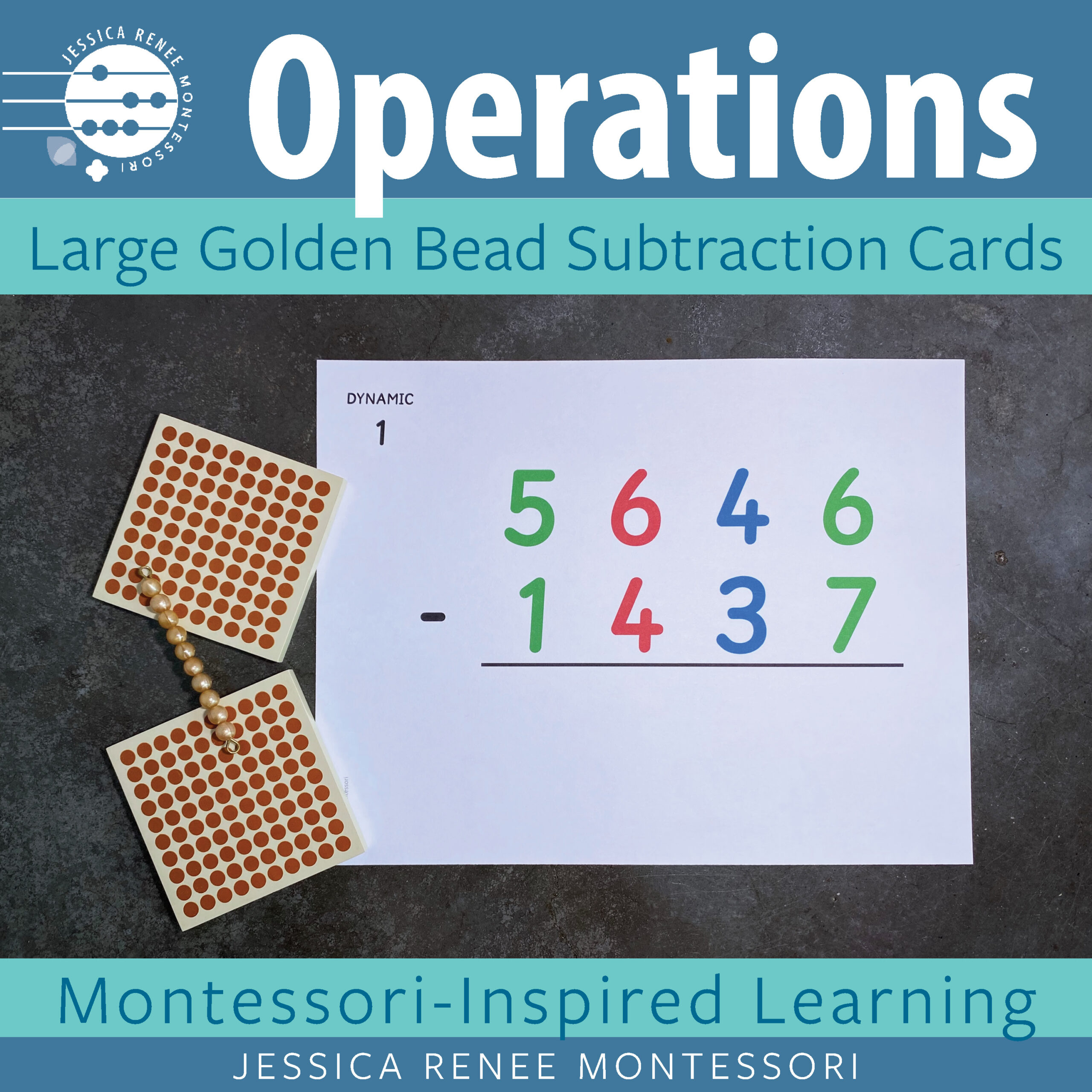 Montessori Math 4-Digit Golden Bead Subtraction with Large Cards | Made ...