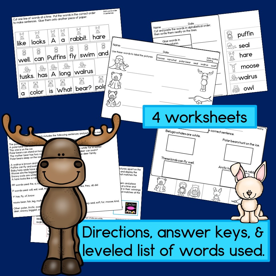 Arctic Polar Animals Sight Word Sentences Reading Comprehension and ...