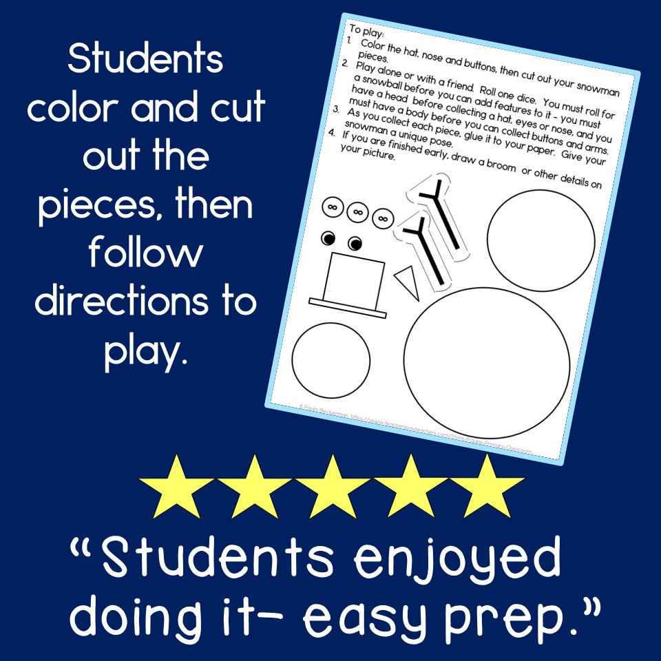 Roll A Snowman Winter Dice Game | Roll and Build Activity | Made By ...