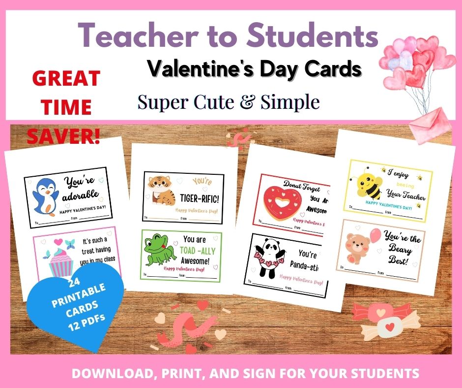 Valentine's Day Classroom Cards, Teacher To Students Valentine's Day ...