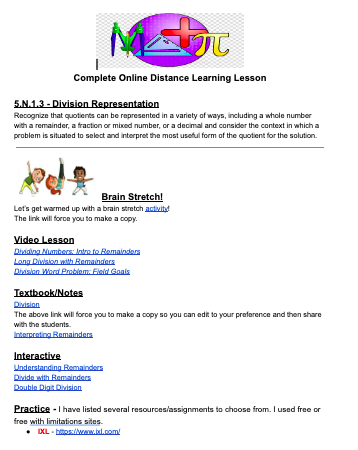 Complete Online Distance Learning 5th Math Division Representations 5.N ...