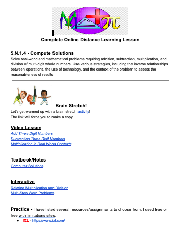 Complete Online Distance Learning 5th Math Compute Solutions 5.N.1.4 ...
