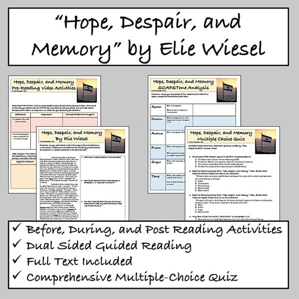 Hope, Despair, and Memory by Elie Wiesel - Rhetorical Analysis Activity ...