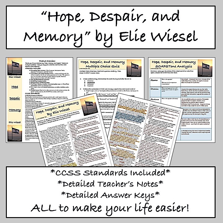 Hope, Despair, and Memory by Elie Wiesel - Rhetorical Analysis Activity ...