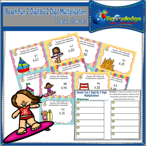 Beach Fun 2 Digit By 2 Digit Multiplication Task Cards With Response ...
