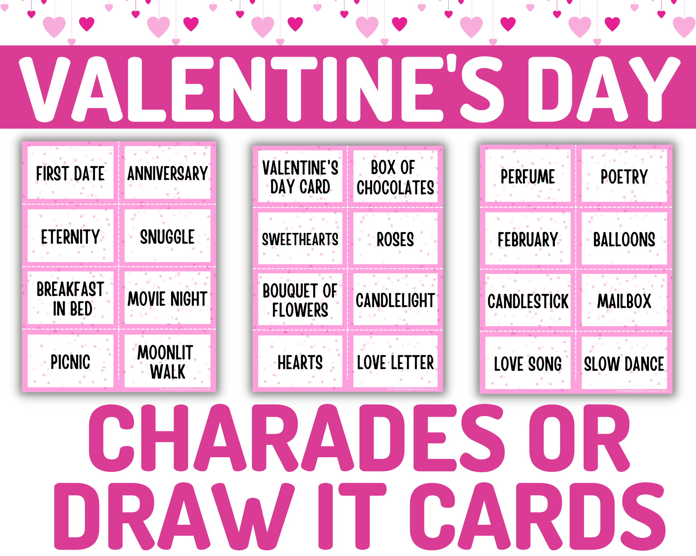 Valentine's Day Charades, Head's UP, or Draw It Pictionary Cards | Made ...