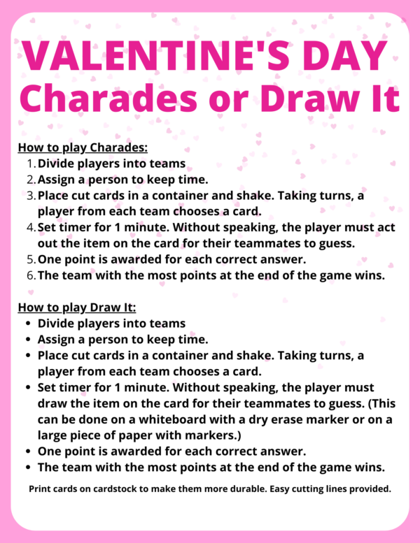 Valentine's Day Charades, Head's UP, or Draw It Pictionary Cards | Made ...