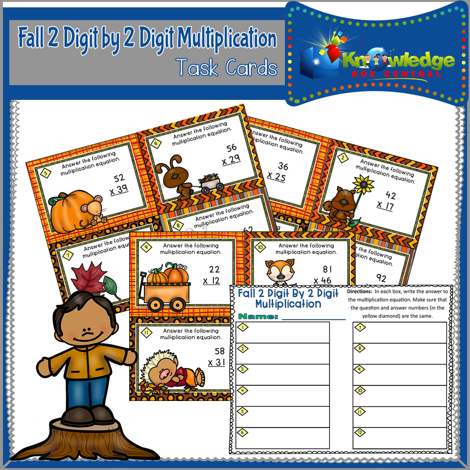 Fall 2 Digit By 2 Digit Multiplication Task Cards With Response Sheet ...