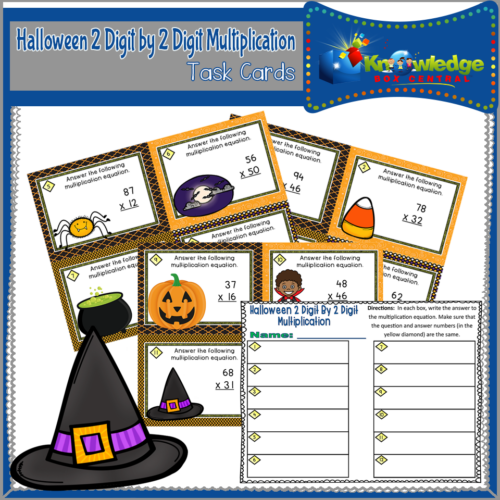 Halloween 2 Digit By 2 Digit Multiplication Task Cards With Response ...