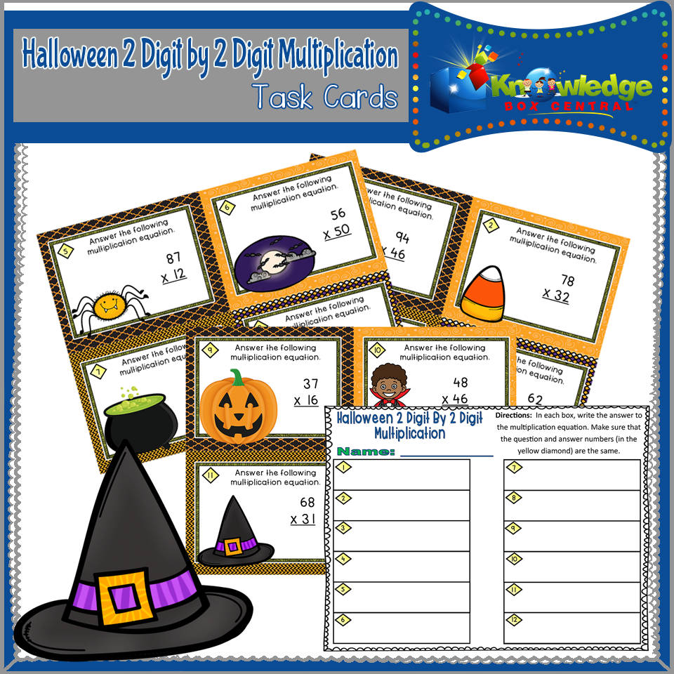 Halloween 2 Digit By 2 Digit Multiplication Task Cards With Response ...