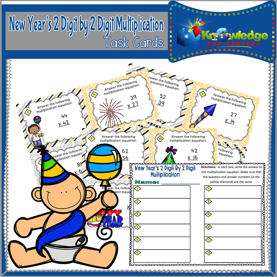 New Year's 2 Digit By 2 Digit Multiplication Task Cards With Response ...