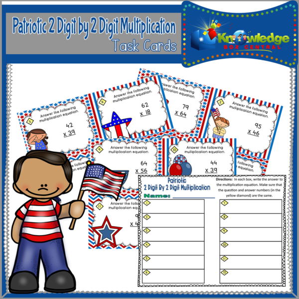 Patriotic 2 Digit By 2 Digit Multiplication Task Cards With Response ...