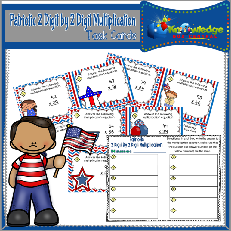 Patriotic 2 Digit By 2 Digit Multiplication Task Cards With Response ...